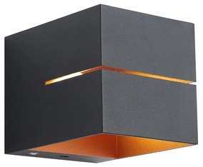 Moderní nástěnná lampa černá se zlatým interiérem vč. LED a dotykového stmívače dobíjecí - Joris Groove