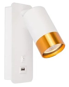 Illumaxx | Nástěnné bodové svítidlo s USB nabíječkou 1xGU10/35W/230V bílá/zlatá | OS0023
