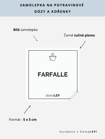 FARFALLE  – bílá samolepka na dózu, tučné písmo, 5 x 5 cm | DomaLEP