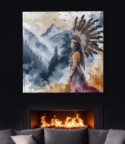 Obraz na plátně - Indiánská žena Orlí přelet FeelHappy.cz Velikost obrazu: 80 x 80 cm