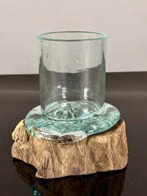 Sklenička - svícen na teakovém dřevě 8 cm z Jávy