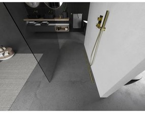 Mexen Kioto, sprchová zástěna Walk-In 130 x 200 cm, 8mm čiré sklo, zlatý matný profil, 800-130-002-55-00