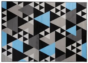 Kusový koberec moderní MAYA Z900B Trojúhelníky modrý černý Rozměr: 130x190 cm