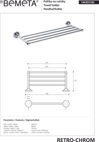 Bemeta Design RETRO chrom: Držák ručníků, 605 mm - 144302182