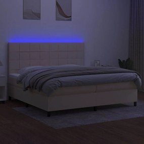 Box spring postel s matrací a LED krémová 200x200 cm textil 3134906
