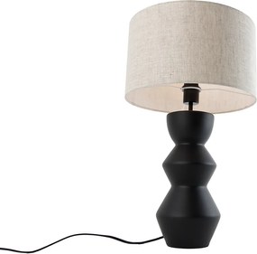 Designová stolní lampa černá s abajurem ze světlé látky 35 cm - Alisia