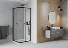 Mexen Rio čtvercový sprchový kout 80 x 80 cm, transparentní, černý + vanička Flat, bílá - 860-080-080-70-00-4010B