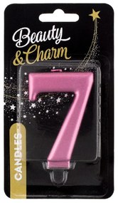 Svíčka dortová číslice 7 metalická, růžová 8 cm