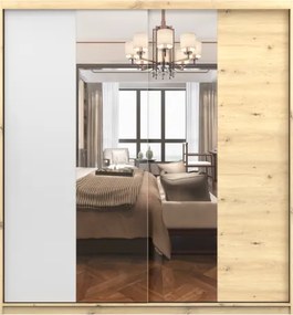 IDZ Šatní skříň MARSYLIA 2D 21, 203 cm Bílá/Dub Artisan