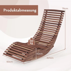 Costway Lehátko z akátového dřeva ergonomické dřevěné lehátko zahradní lehátko