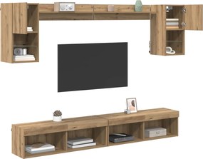 TV nástěnné jednotky s LED 6 ks Artisanový dub Kompozitní dřevo 3402956