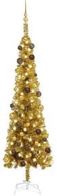 Úzký vánoční stromek s LED a sadou koulí zlatý 180 cm,  3078046 HangarStore.cz