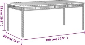 vidaXL Zahradní stůl šedý 180 x 90 x 75 cm polyratan akáciové dřevo [366281] Barva: Šedo-hnědá