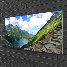 Obraz na skle Hory Krajina 125x50 cm