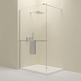 Erga Paris, sprchová zástěna Walk-In 90x200 cm s poličkou a ramínkem na ručníky, 8mm čiré sklo, chromový profil, ERG-V02-PARIS-090x200-CL-CR-BAR
