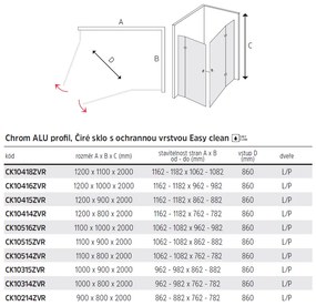 Mereo Novea sprchový kout obdélník 110x100 cm sklo Čiré ALU chrom CK10516ZVR