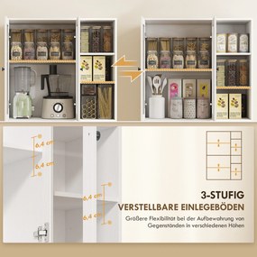 HOMCOM Kuchyňská skříňka se skleněnými dveřmi, police, otevřené přihrádky, výška 172 cm, MDF, bílá