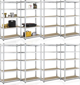 Juskys Sada kovových regálů Basic 180 × 90 × 40 cm Barva: stříbrná, Velikost sady: 8 ks