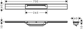 Hansgrohe RainDrain Flex, vrchní sada sprchového žlabu 700, zkracovatelný, pro instalaci volně na plochu, kartáčovaná nerezová ocel, HAN-56043800