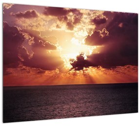 Skleněný obraz slunce za mraky (70x50 cm)