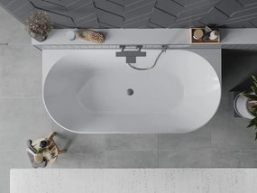 Mexen Oval Slim, volně stojící vana ke stěně 170 x 80 cm, bílá lesklá, grafitová přepad, 52661708000-66