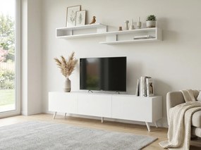 TV stolek MIYA 150 cm s nástěnnou policí, bílý