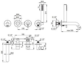 Deante Silia, 4-otvorová vanová baterie pod omítku se sprchovou soupravou, grafitová, DEA-BQS_D18P