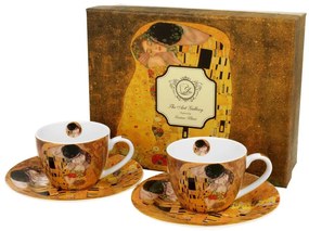Sada šálků s podšálkem espresso Klimt THE KISS 2 ks 90 ml hnědá