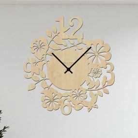 dřevo života Nástěnné hodiny FLOWERS Zvolte barvu dekoru: Javor, Zvolte velikost hodin (cm): 35x35, Barva ručiček: Černé