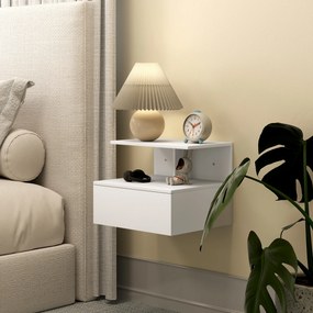 HOMCOM Floating Noční Stolek s Úložným Prostorem a Zásuvkou, Bílý, 39.8 x 35 x 31.6 cm