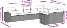 9dílná zahradní sedací souprava s polštáři černá polyratan 3223036