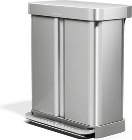 Ocelový odpadkový koš 34+24 l na tříděný odpad/nášlapný v matně stříbrné barvě – simplehuman