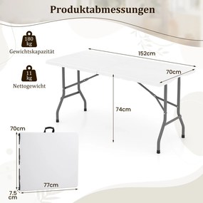 Costway Skládací kempingový stůl s HDPE stolní deskou a rukojetí – 152 × 70 cm