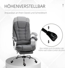 Kancelářská židle Vinsetto ergonomická kancelářská židle se sklopnou podnožkou, výškově nastavitelná a sklopná, kovově šedá pro pohodlí v domácí kanc…