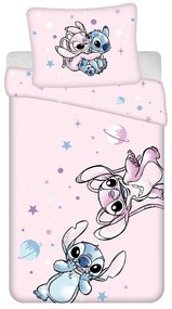 Růžové bavlněné dětské povlečení na jednolůžko 140x200 cm Lilo a Stitch "Universe" – Jerry Fabrics