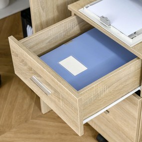 Vinsetto Mobilní kancelářský podstavec skříňka na ukládání s 2 zásuvkami a 5 kolečky, Dřevotříska, 39,5 x 39 x 58,5 cm, Dub | Aosom