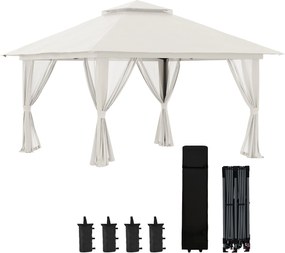 Pavilon Outsunny 4x4m Stabilní Zimní Pop-up Zahradní Altán s Dvojitou Stříškou, UV Ochrana 50+, Party Stan se 4 Bočními Stěnami a Pytli na Písek pro K