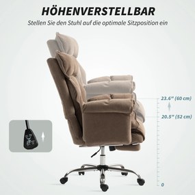 HOMCOM Ergonomická kancelářská židle, naklápěcí opěrka zad, podnožka, měkká látka, světle hnědá