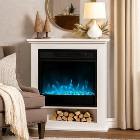 HOMCOM Elektrický krb, realistické plameny se 9 barvami, nastavitelná jasnost, 1800W, dálkové ovládání, časovač, bílá
