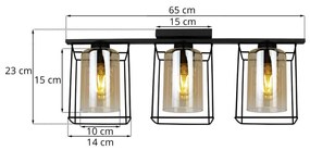 Stropní svítidlo HELLA CAGE, 3x medové skleněné stínítko v kovovém rámu