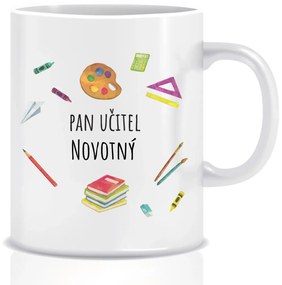 Personalizovaný klasický bílý hrníček pro paní učitelku/pana učitele (pomůcky)