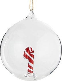 HANG ON Skleněná koule "Candy Cane" 9 cm - čirá