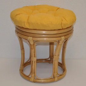 Ratanový taburet s polstrem - žlutý melír