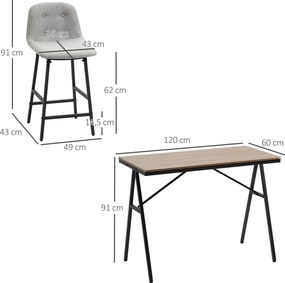 HOMCOM Barový set 5 ks s barovými židlemi, jídelní set do kuchyně, bistro stůl se 4 židlemi, kov, světle hnědá, 120x60x91 cm | Aosom.de