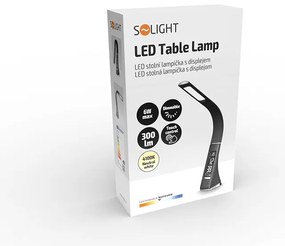 Solight LED stolní lampička s displayem, 6W, 4100K, kůže, černá