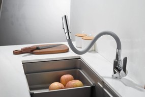 Gamma Flex 4000, stojánková dřezová baterie s flexibilním ramenem, 2-funkční výtok, šedá-chrom, GMA-BFX-4000G