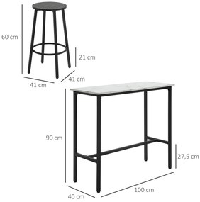 HOMCOM Barový stůl s barovou židlí, 3-dílná sada barových stolů, jídelní stůl se 2 barovými židlemi, jídelní sestava, barový stůl, kuchyňský stůl, oc…