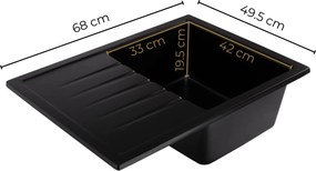 Sink Quality Titanite, kuchyňský granitový dřez 680x495x215 mm + černý sifon, černá skvrnitá-Brocade, SKQ-TIT.B.1KKO.XB