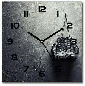 Wallmuralia Skleněné hodiny čtverec Boxerksé rukavice 30x30 cm