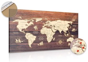 Obraz na korku mapa na dřevě - 90x60 wooden